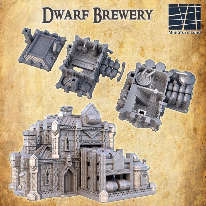 3D Printable Dwarf Brewery - Tabletop Terrain - 28 MM by MiniatureLand